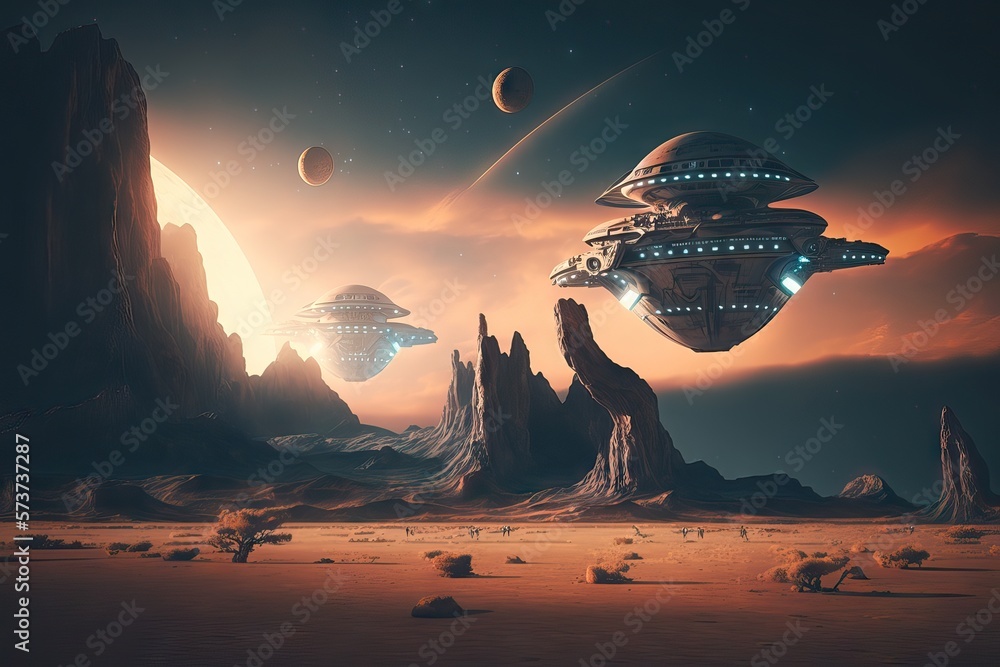 alien spaceships taking off from their planets, direct to visit planet ...