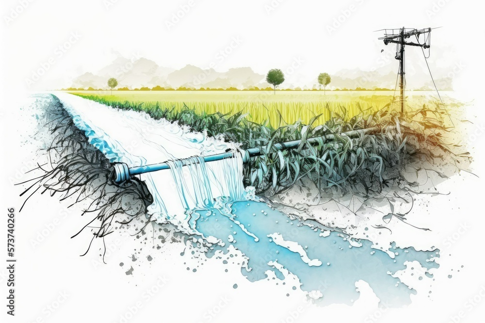Water is pumped from underground and used for rice field irrigation ...