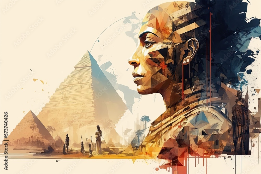 Double exposure, profile of ancient egyptian god, goddess morphing into ...