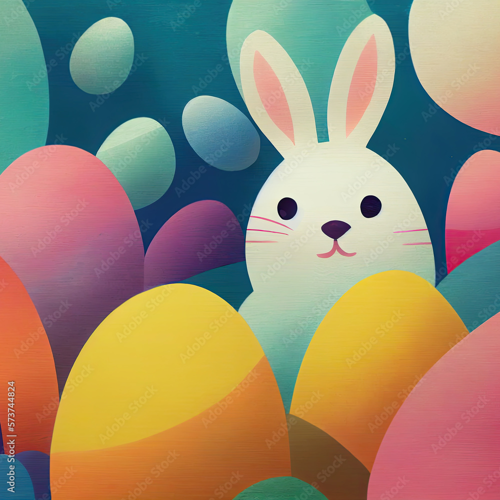 Modern playful illustration that features the Easter bunny peeking ...
