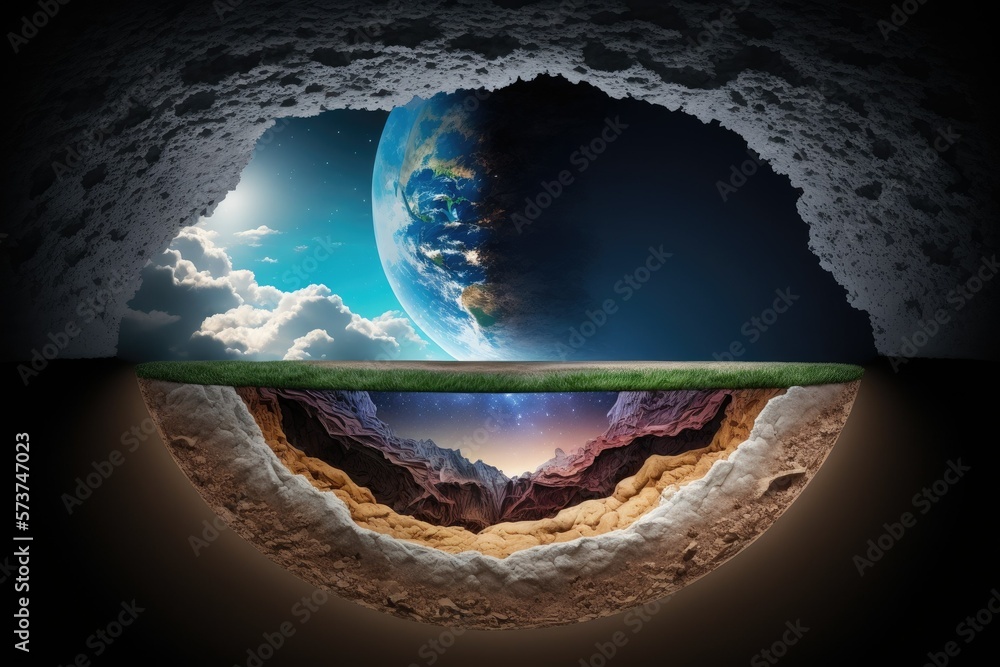 Subterranean landscape with a cross section through the earth's layers ...