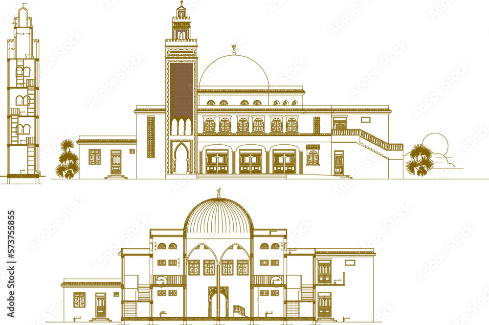 Vector illustration sketch of visible and cutout of golden mosque of ...