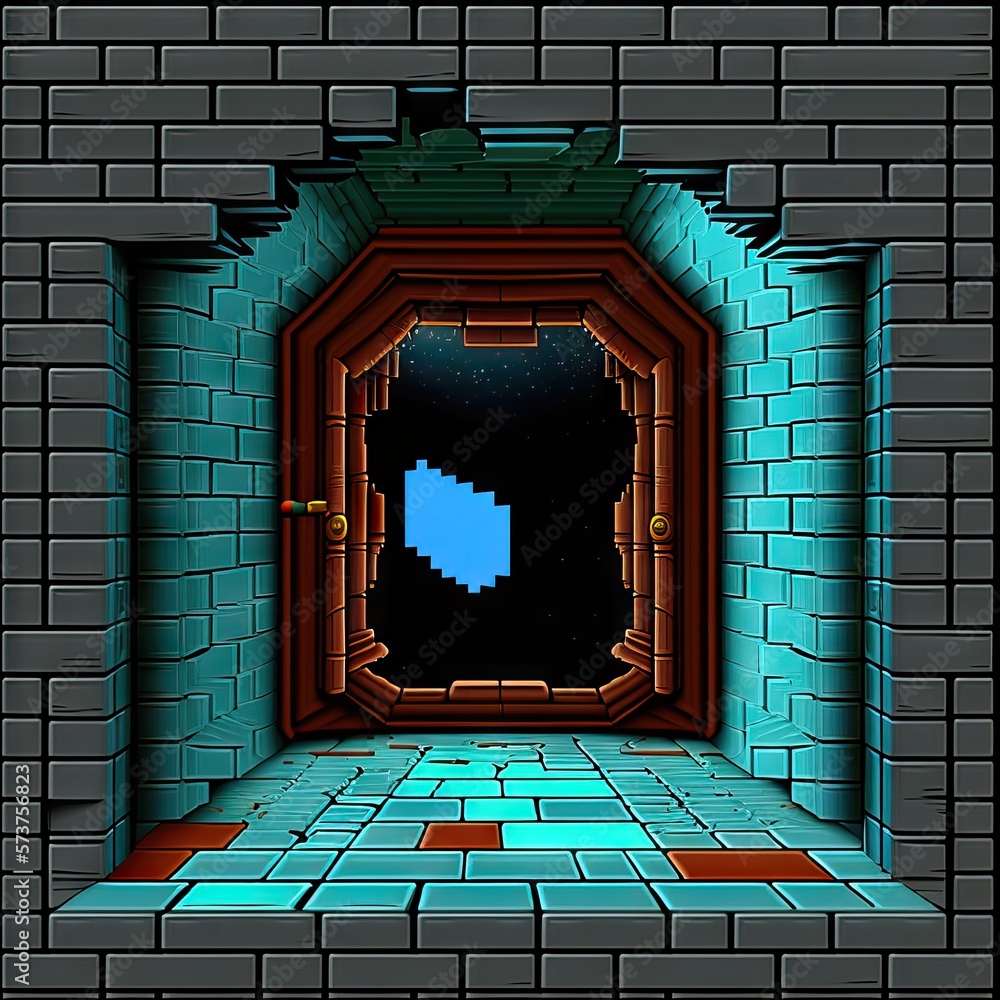 Dimensional Portal Illustrated in 16 bit Pixel Art Style, showing a ...