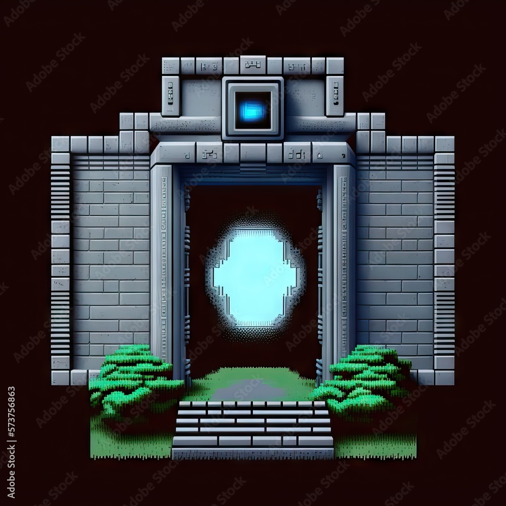 Dimensional Portal Illustrated in 16 bit Pixel Art Style, showing a ...