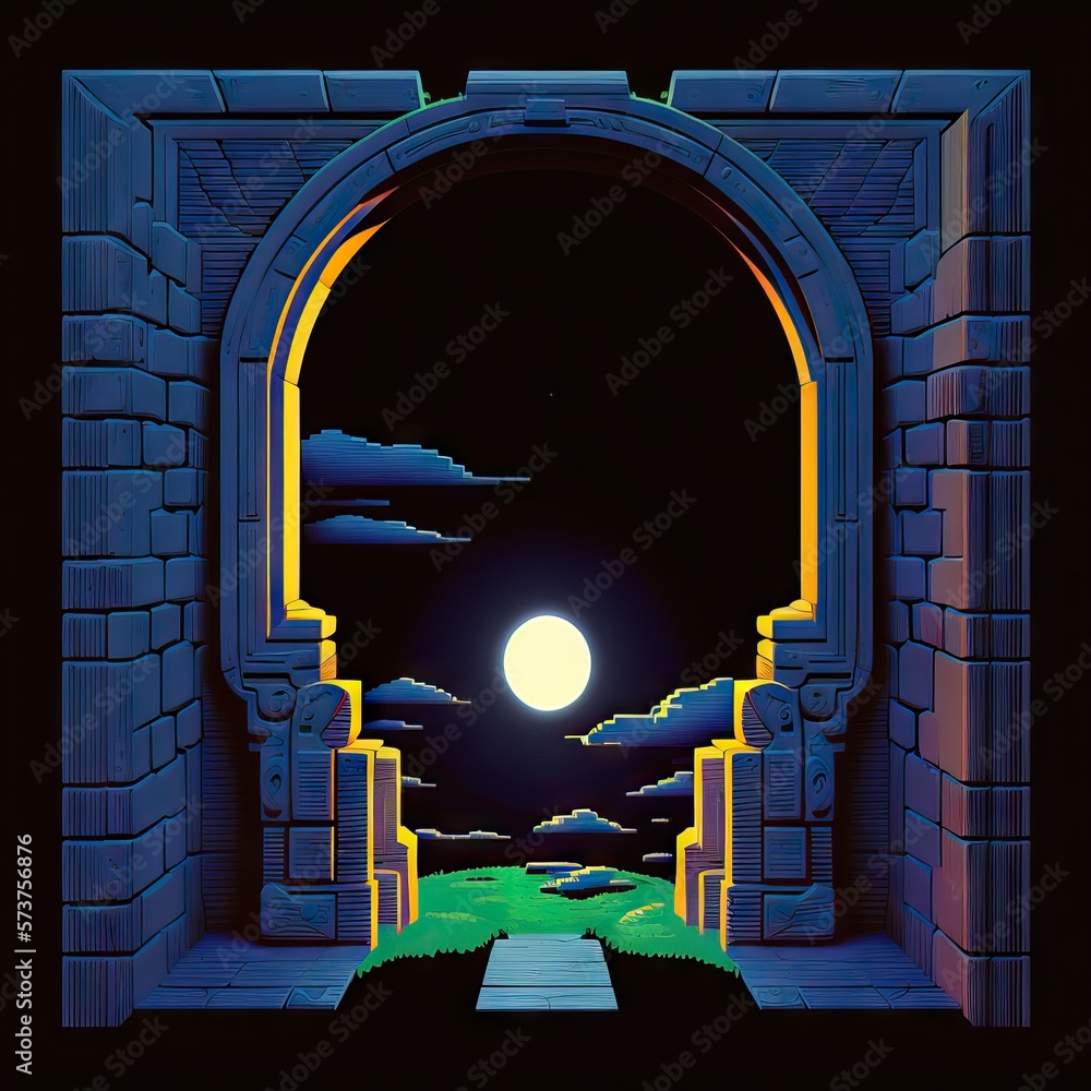 Dimensional Portal Illustrated in 16 bit Pixel Art Style, showing a ...