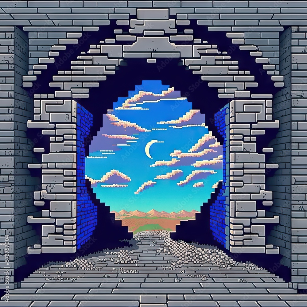 Dimensional Portal Illustrated in 16 bit Pixel Art Style, showing a ...