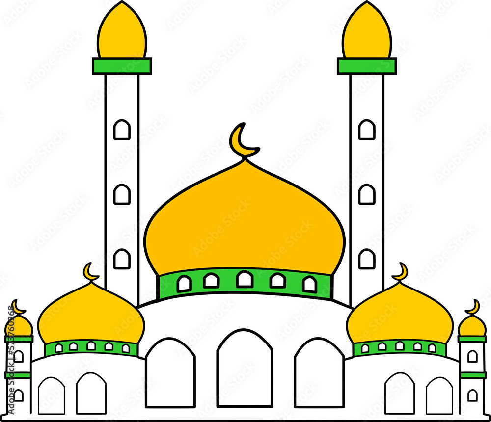 White mosque icon with gold domes and minarets logo symbol sign, masjid ...