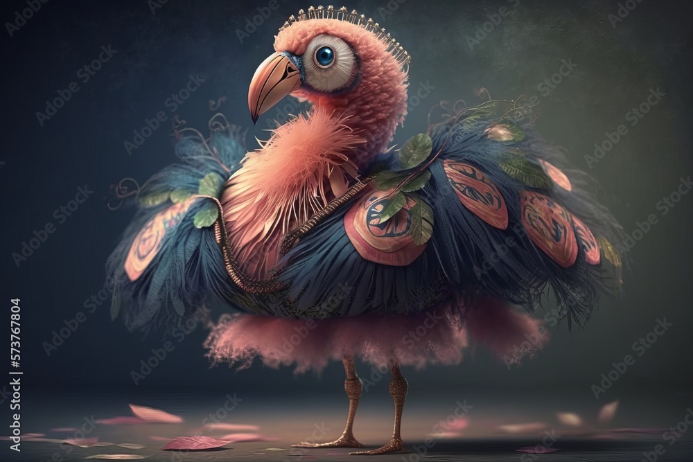 Expressive and Colorful 3D Rendering of a Flamingo in Ballet Attire ...