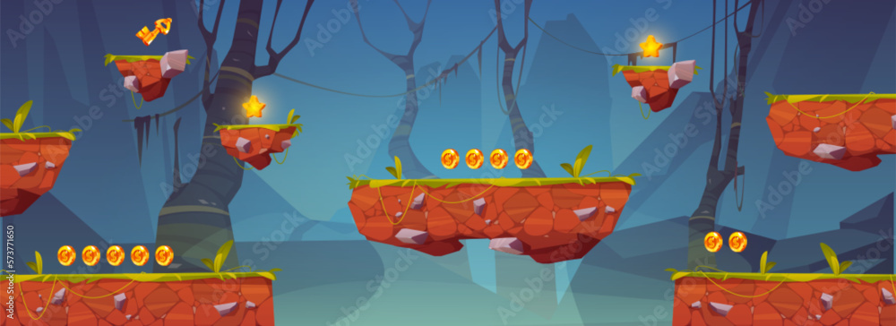Cartoon 2d vector isolated floating platform asset for game. Forest ...