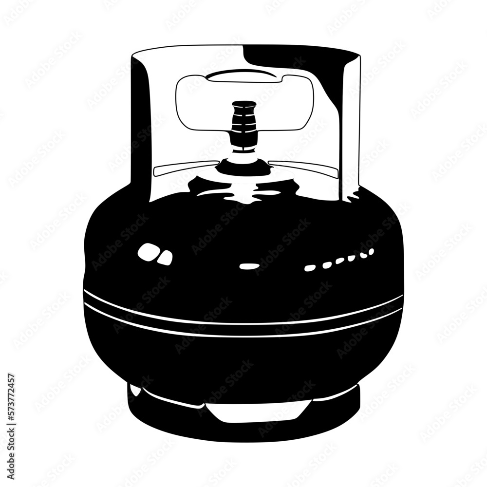 Cooking gas cylinder tank black white icon, vector illustration ...