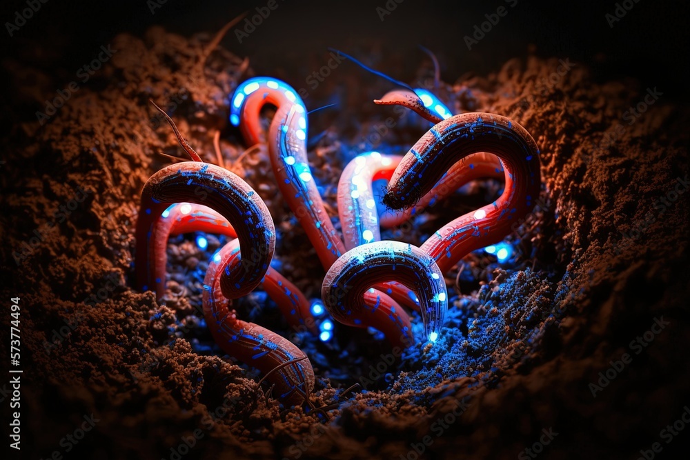 High resolution macro shot of a cluster of earthworms or nightcrawlers ...
