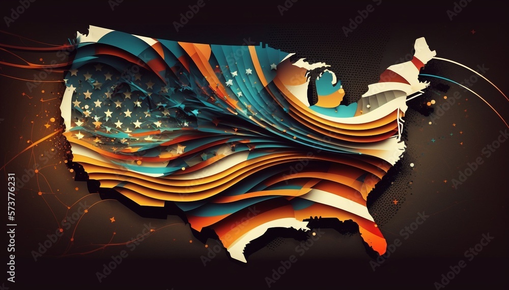 Background with USA map. Abstract fluid 3d wave in motion background of ...