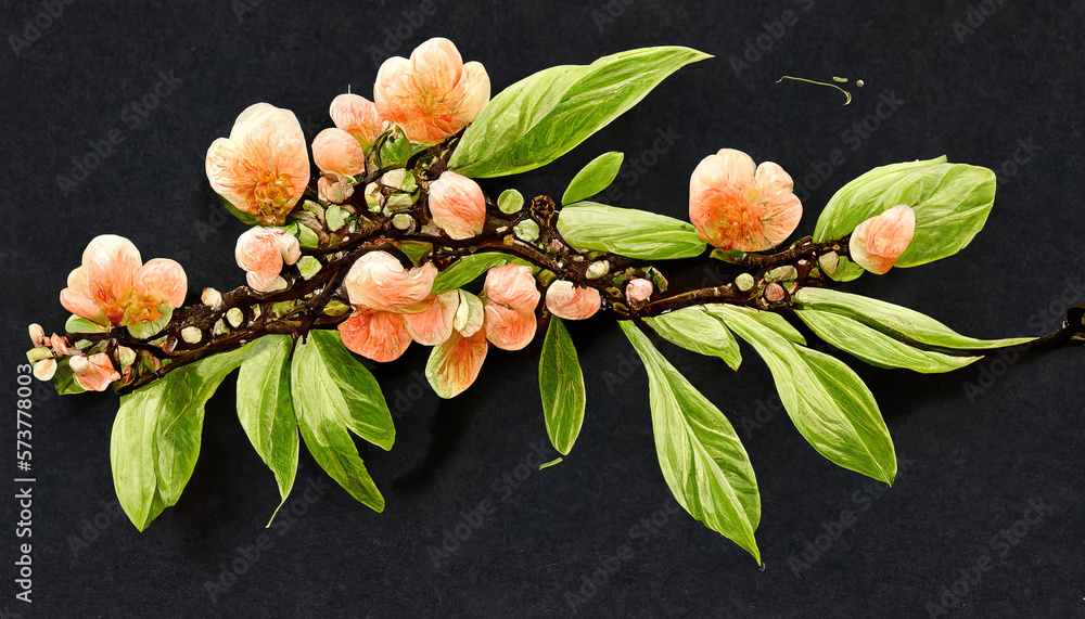 Wonderful Branch with spring flowers, Realistic fruit tree branch ...