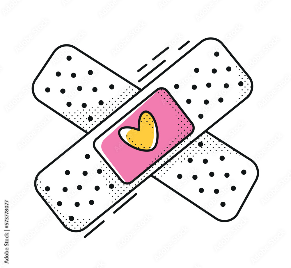 Cute medical plaster with pink heart. Patch or emblem with cartoon ...