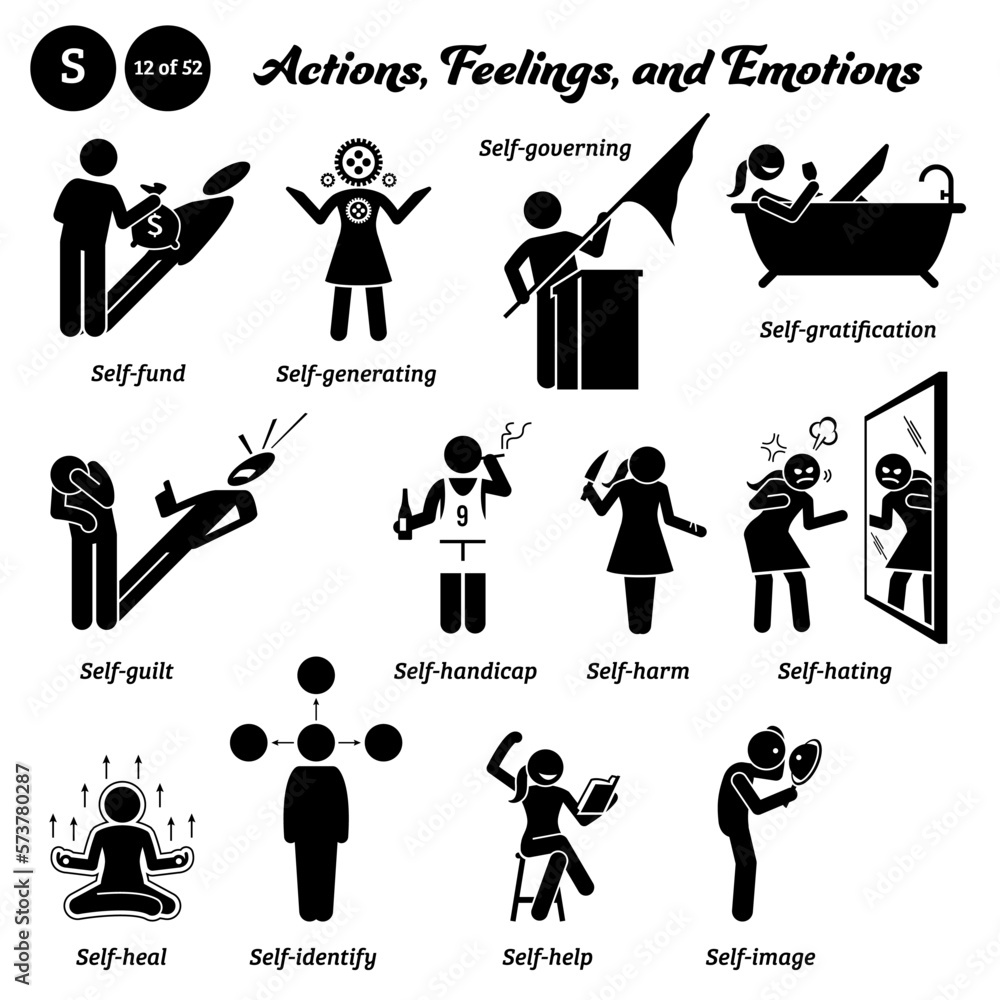 Stick figure human people man action, feelings, and emotions icons ...