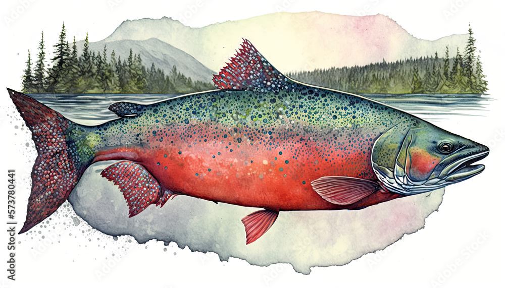 Sockeye Salmon and Spruce Trees Alaskan art for Postcards and Prints in ...