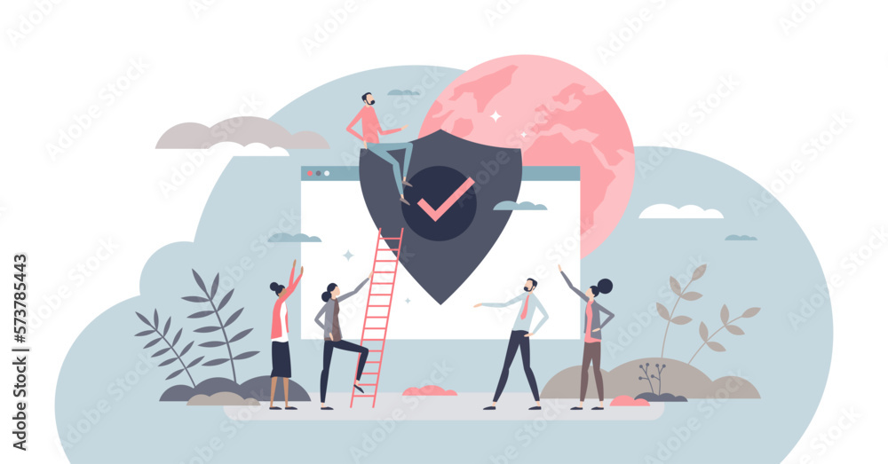 Internet security and privacy data antivirus protection tiny person concept, transparent ...