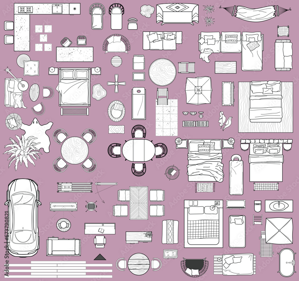 Floor plan icons set for design interior, architectural project (view ...