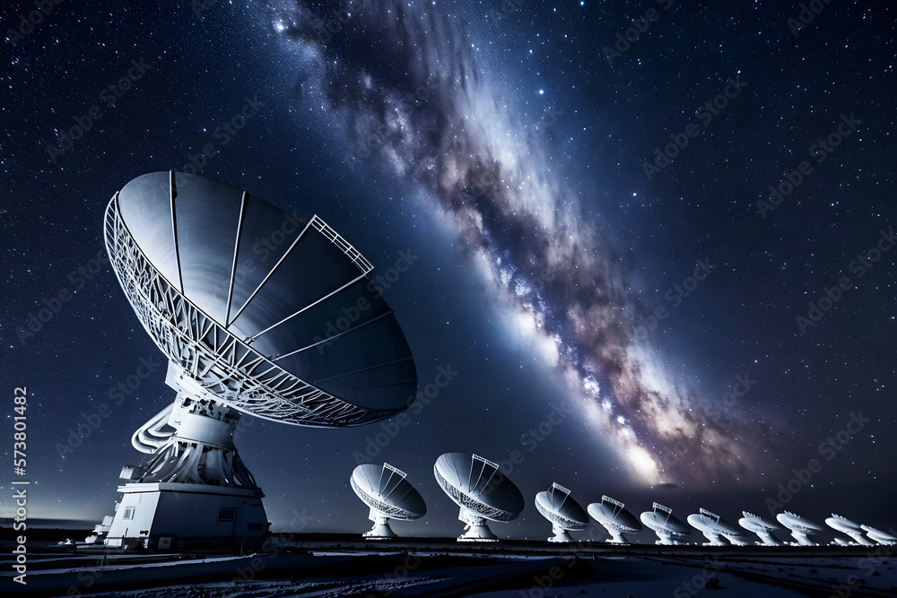 Concept search for exoplanets, detection of aliens. Silhouette Radio ...