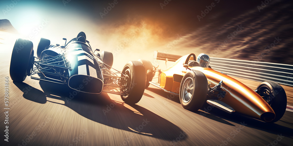 Auto racing competitions winner. Super fast cars overtake each other on ...