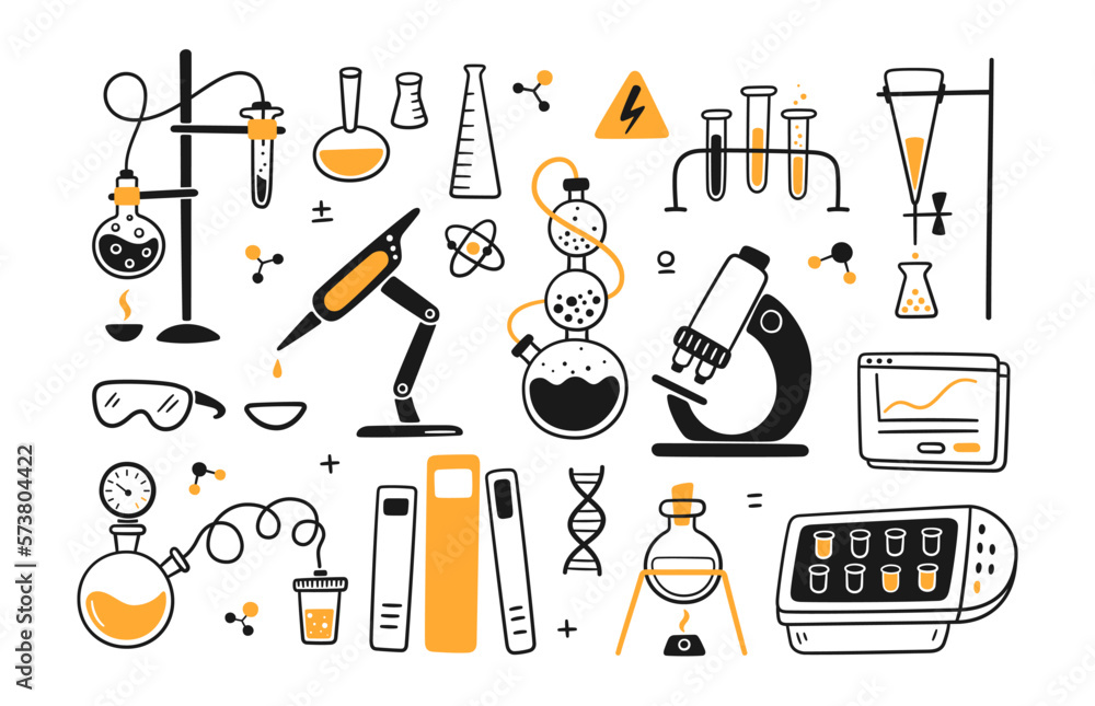 Science biology chemical experiment lab. Chemical laboratory equipment ...