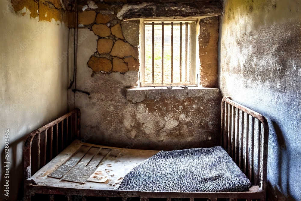 ancient prison cell with a window and a bed (AI Generated) Stock ...