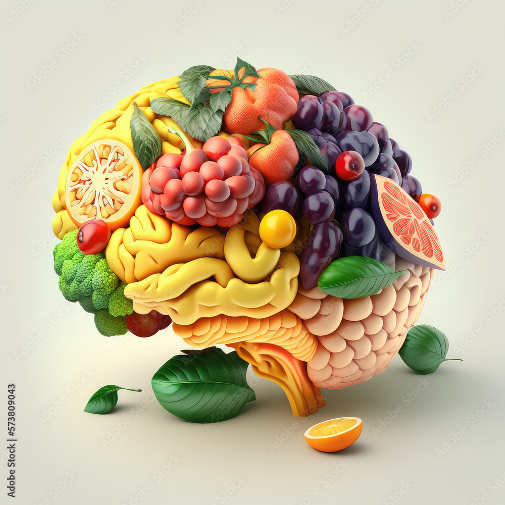 Human brain made of different tasty vegetables, concept of vegetarian ...