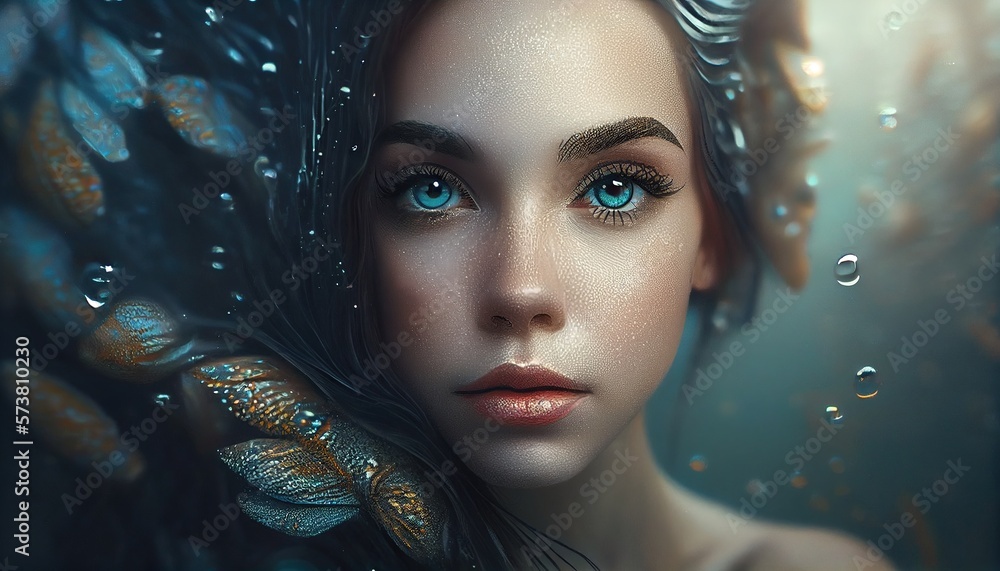 Stunning photorealistic portrait of mermaid underwater. Creative ai ...