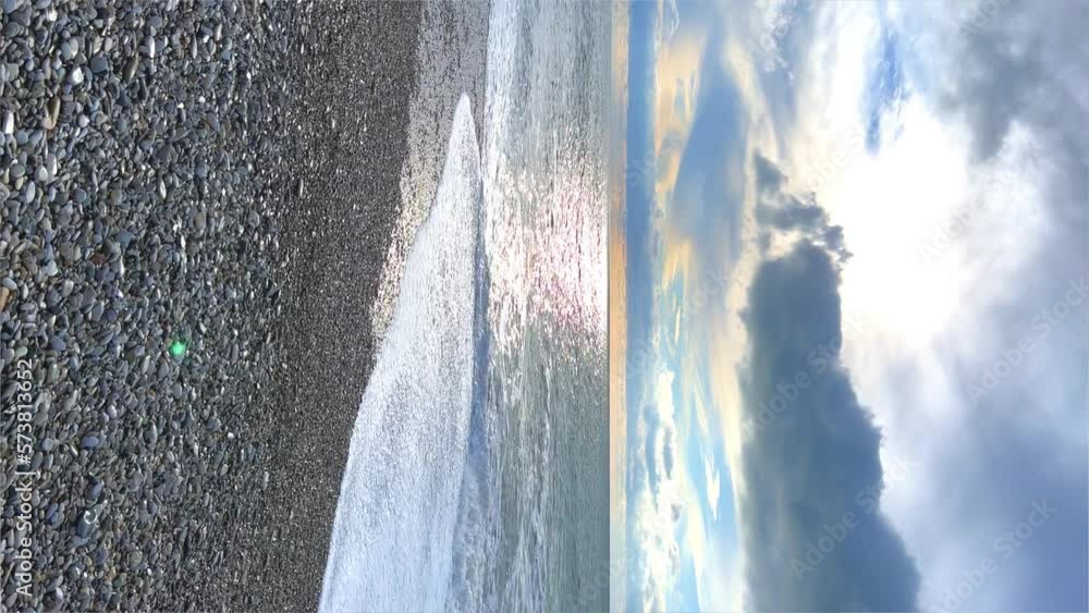 Powerful sea waves are crashing on the Black Sea coast. Waves splash on ...