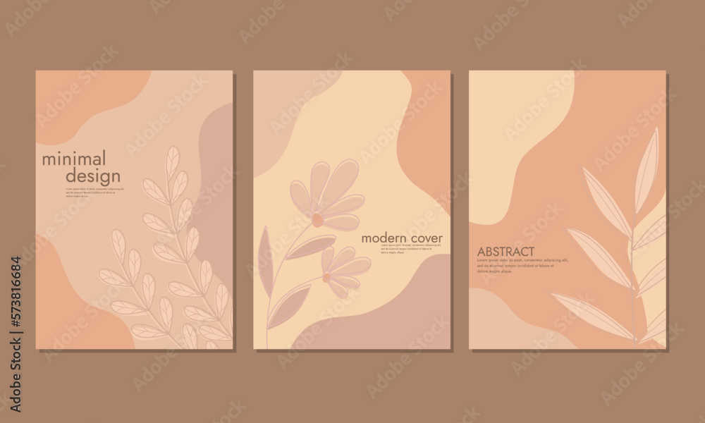 brown color book cover template with hand drawn floral background. A4 ...