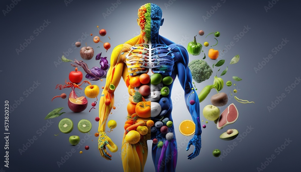 a human body made up of fruits and vegetables and a variety of fruits ...