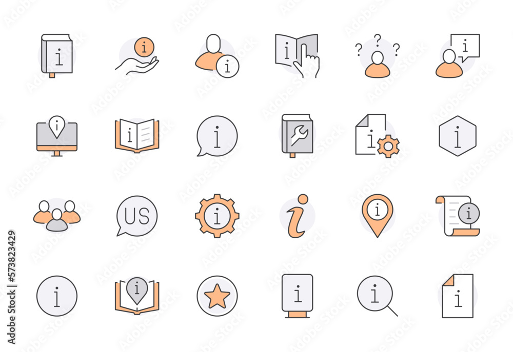 Information line icon set. Privacy policy, manual, rule, instruction ...