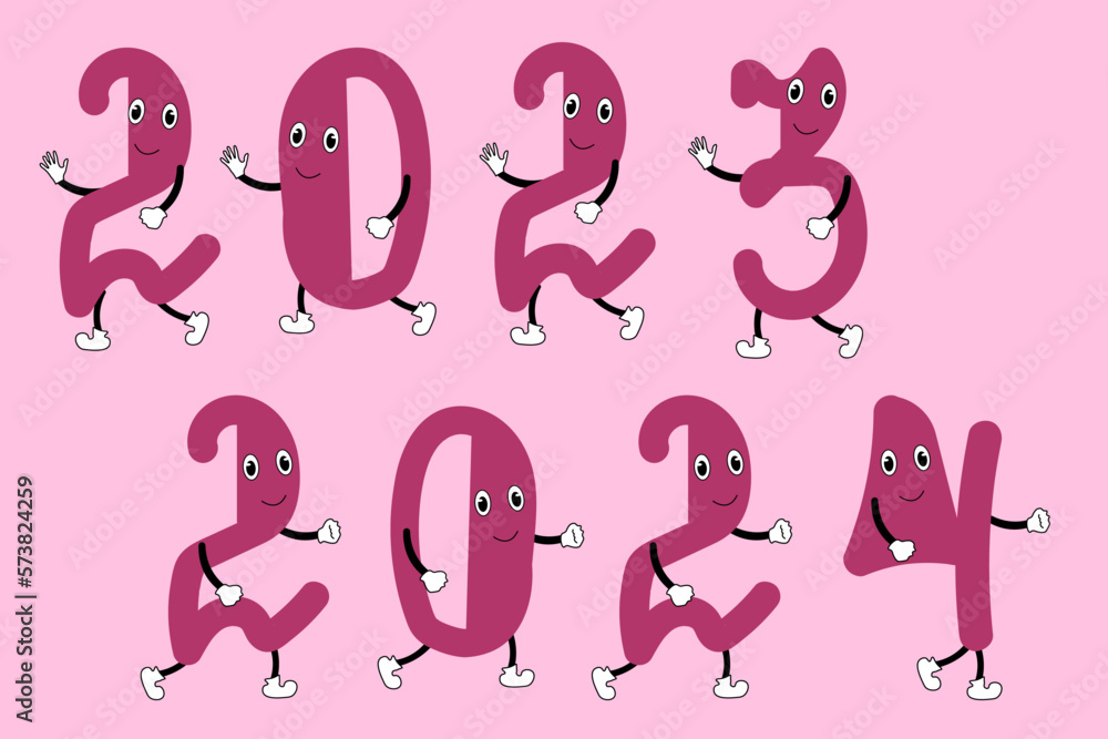 Viva magenta banner with mascot numbers 2023 and 2024 new year on pink ...