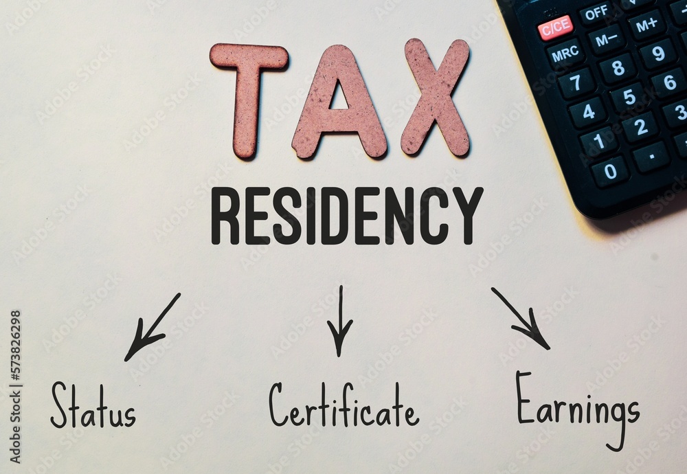 Tax residency text and flowchart with calculator on desk. Stock Photo ...