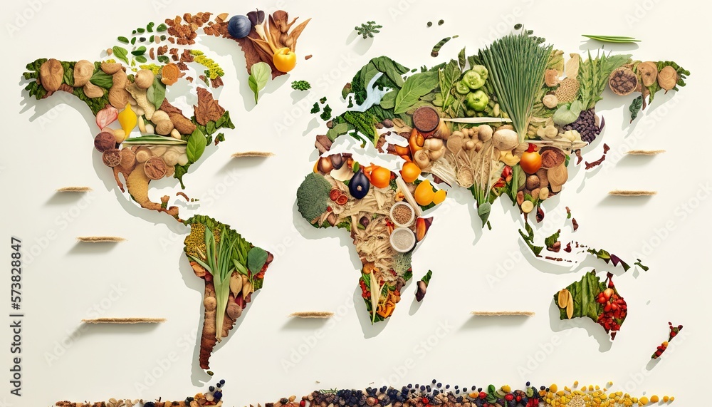 a map of the world made up of different types of food and vegetables on ...