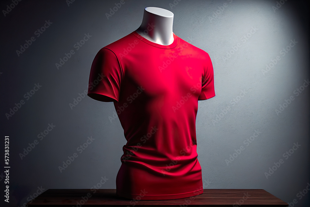 Red round neck shirt template mockup for men. Red tshirt or shirt ...