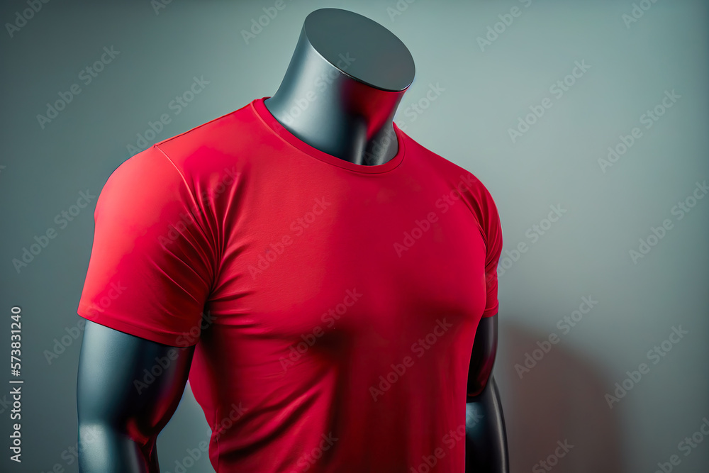 Red round neck shirt template mockup for men. Red tshirt or shirt ...