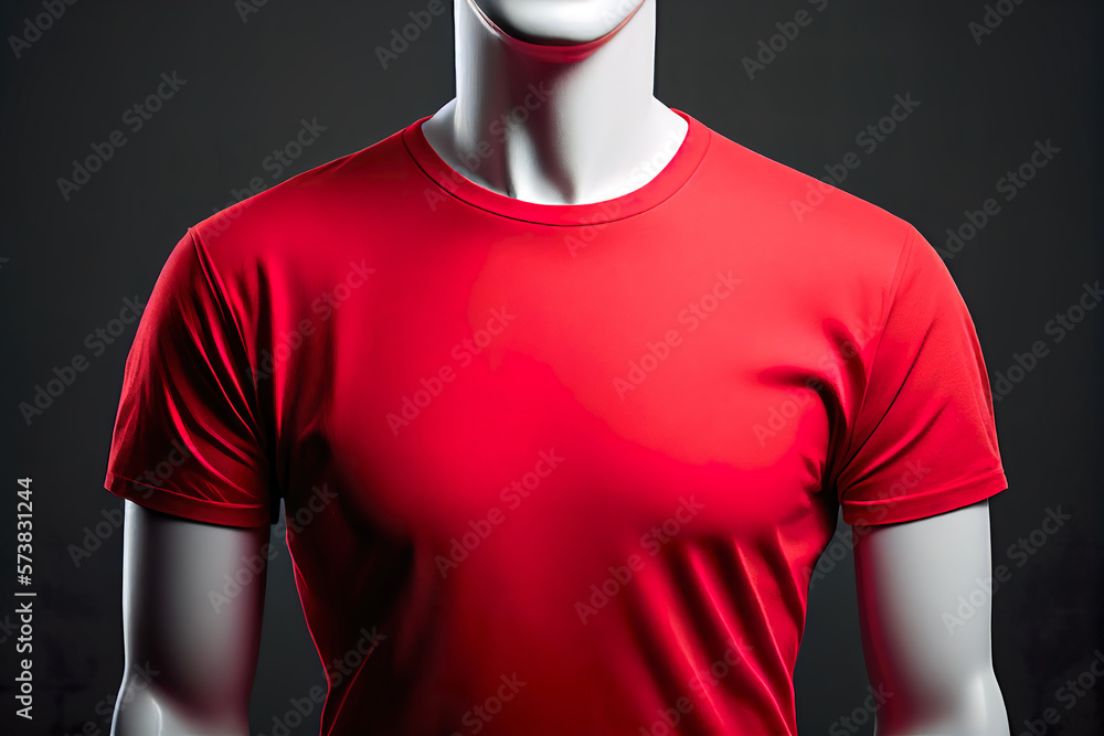 Red round neck shirt template mockup for men. Red tshirt or shirt ...