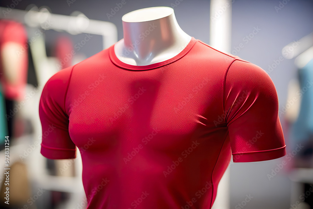 Red round neck shirt template mockup for men. Red tshirt or shirt ...