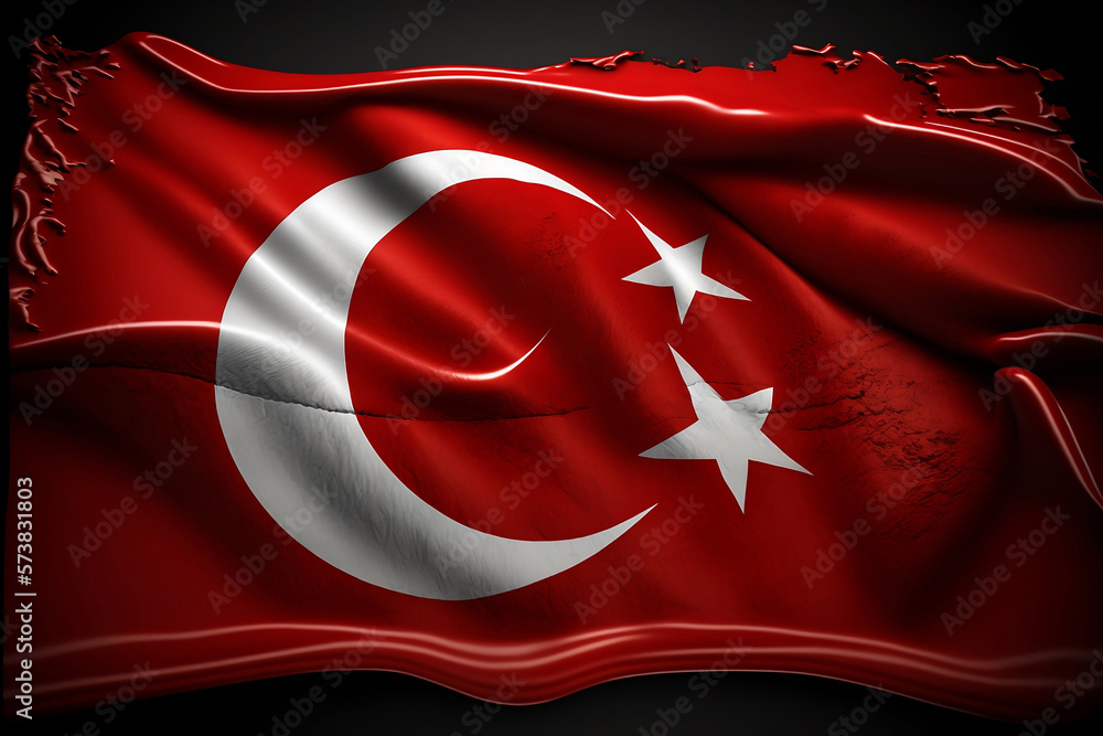 Turkish flag waving on the black background created with Generative AI ...