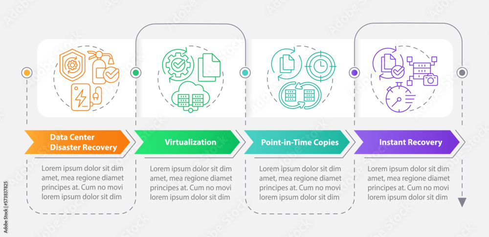 Disaster recovery approaches rectangle infographic template. Data visualization 4 steps ...