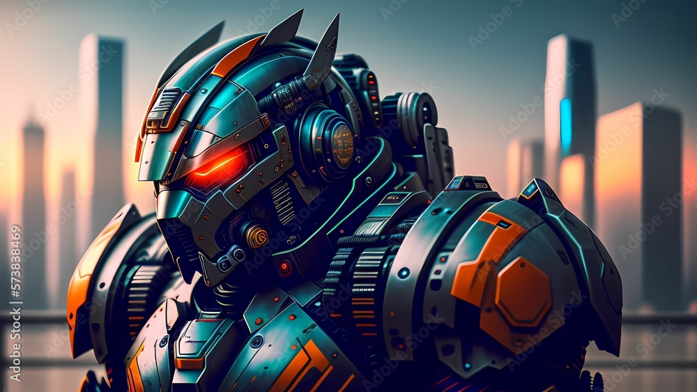 robot android cyborg machine futuristic in the future cyberpunk city ...
