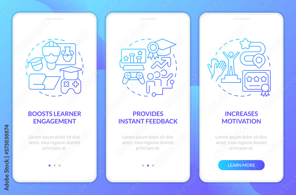 Gamification Benefits In E Learning Blue Gradient Onboarding Mobile App Screen Walkthrough 3