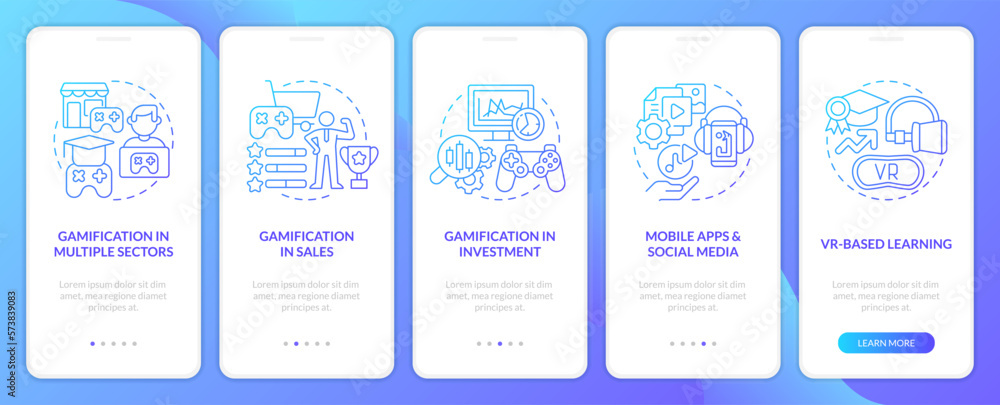 Vetor De Gamification Trends Blue Gradient Onboarding Mobile App Screen Integration Walkthrough