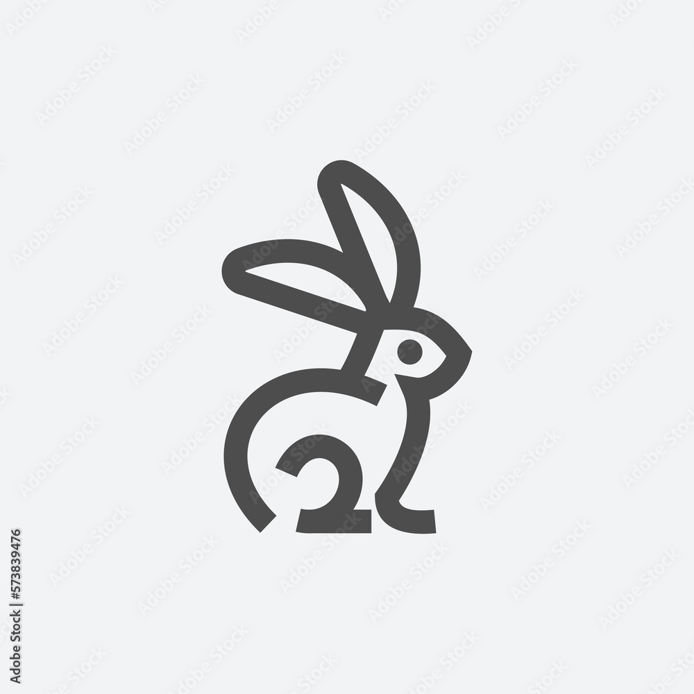 cute rabbit simple line icon logo vector design, modern logo pictogram ...