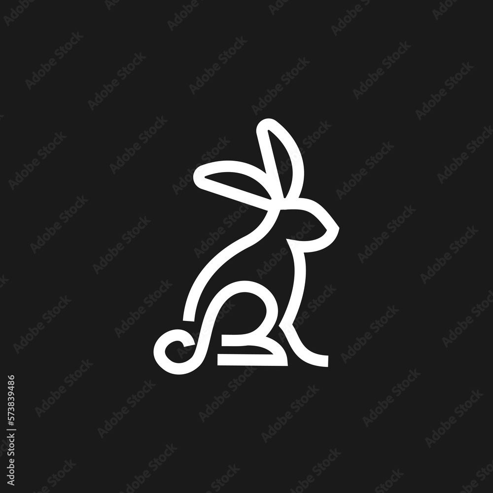 cute rabbit simple line icon logo vector design, modern logo pictogram ...