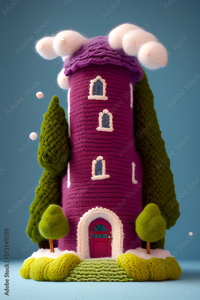 generative AI. cute colorful miniature fantasy house design with snowy ...