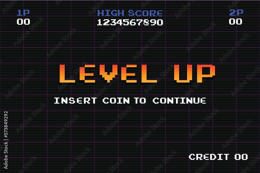 LEVEL UP INSERT A COIN TO CONTINUE .pixel art .8 bit game.retro game ...