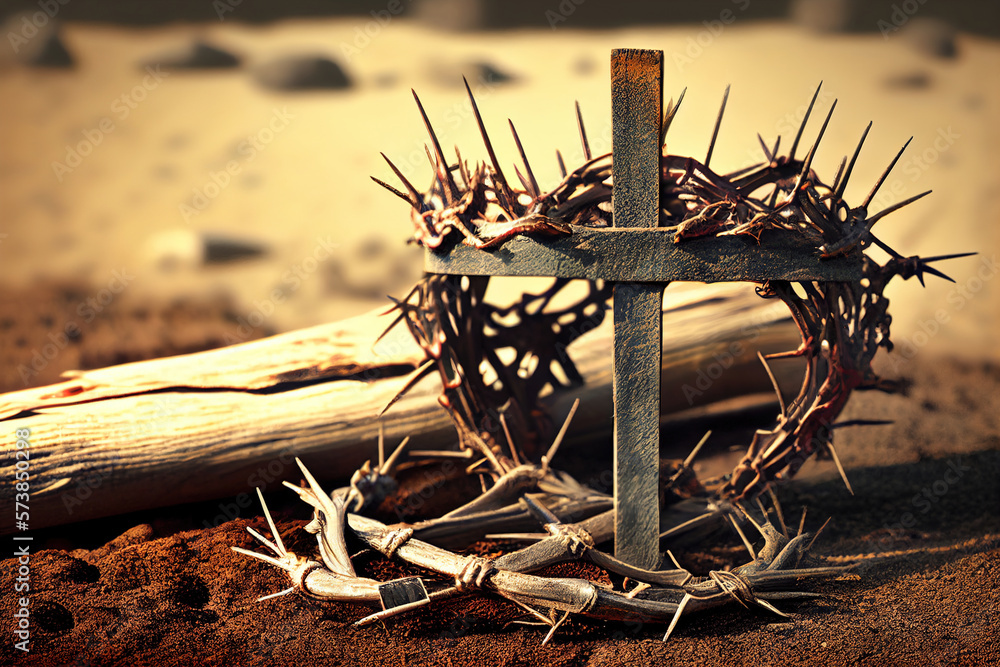 Crown of thorns and cross. Symbols of Jesus' suffering and redemption ...