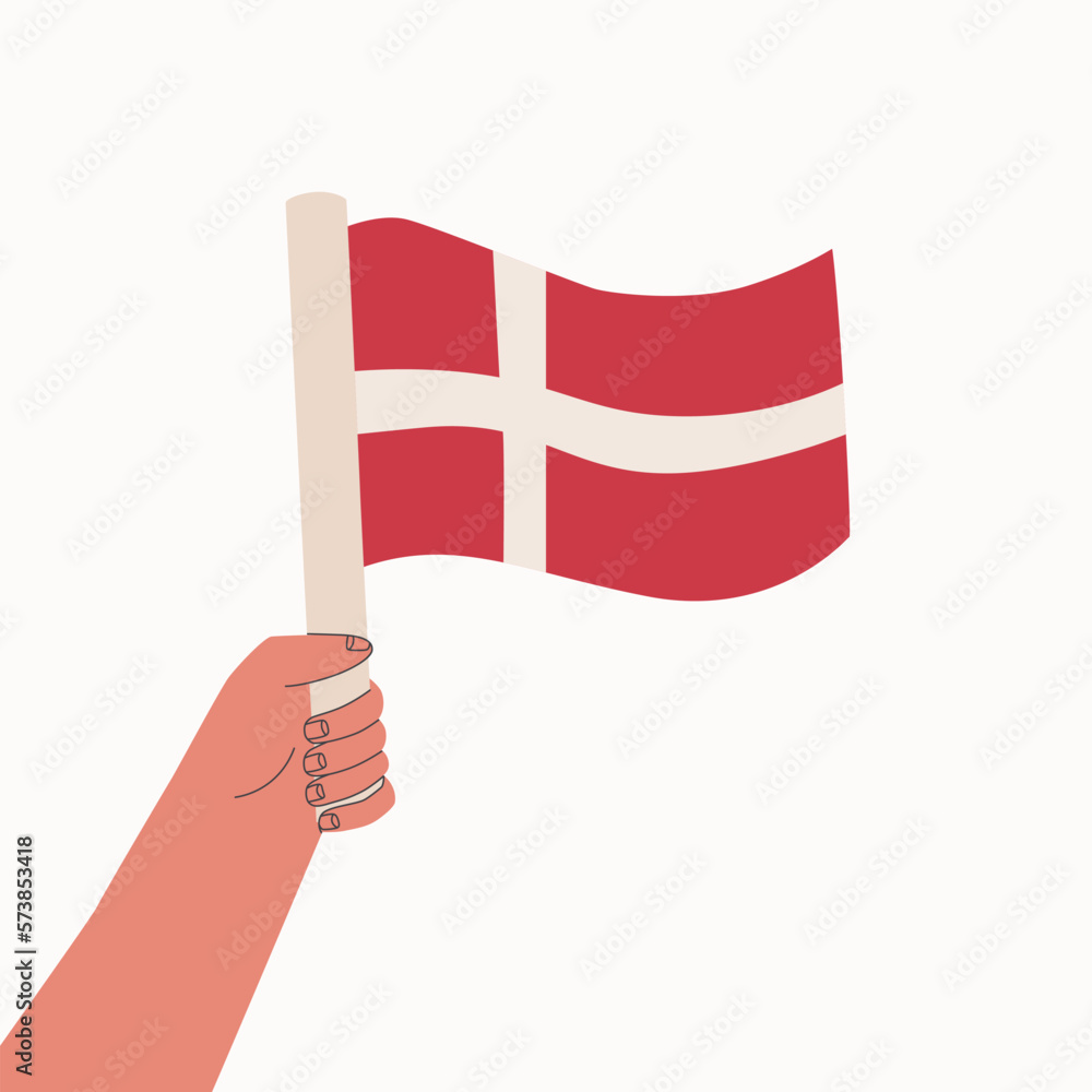 Denmark flag. National flag of the country in hand. Vector cartoon ...